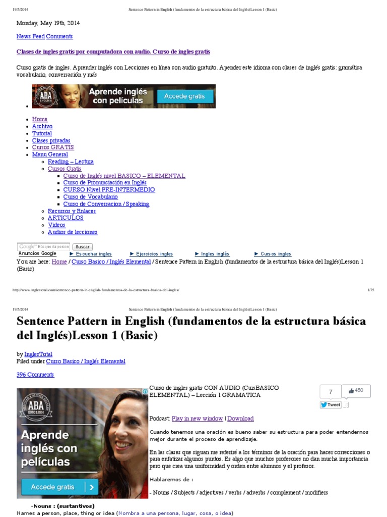Sentence Pattern in English (Fundamentos de La Estructura Básica Del ...