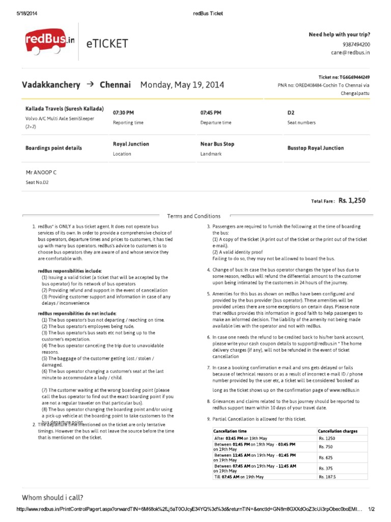 RedBus Ticket | PDF