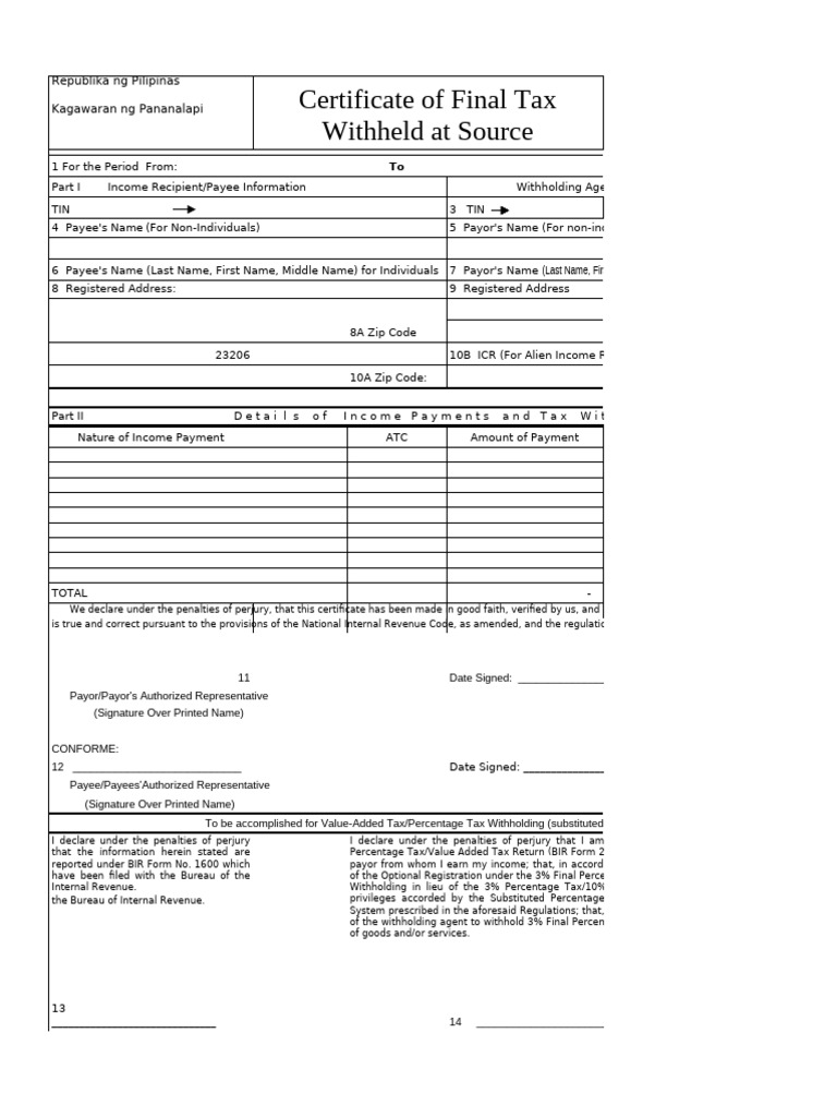 Bir Form 2306 | PDF | Value Added Tax | Withholding Tax