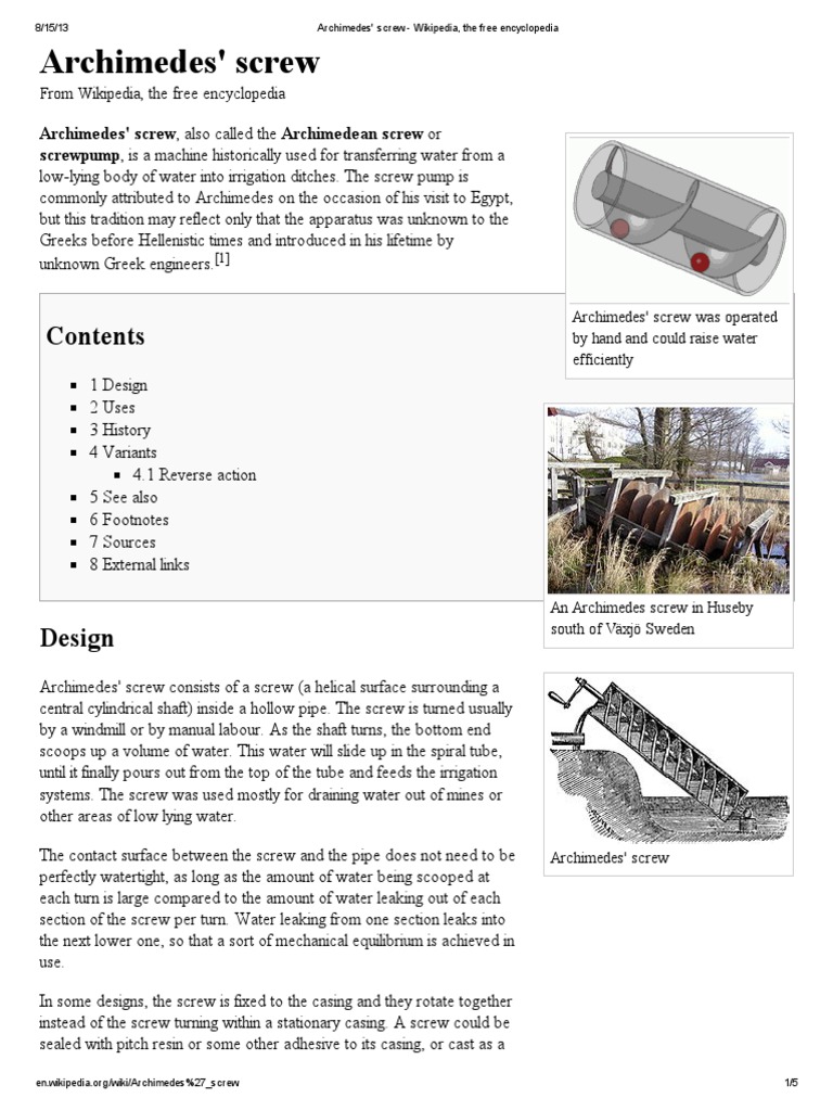 Archimedes' Screw - Wikipedia, The Free Encyclopedia | PDF | Machines ...