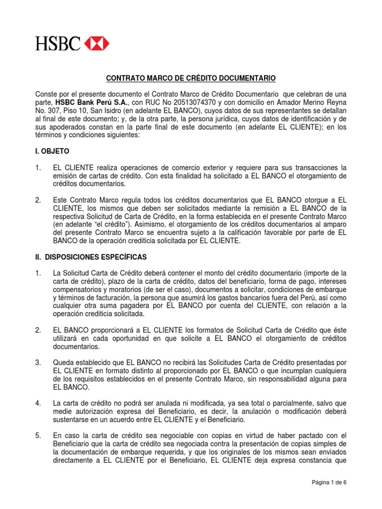 Contrato Credito Documentario | Carta de crédito | Bancos