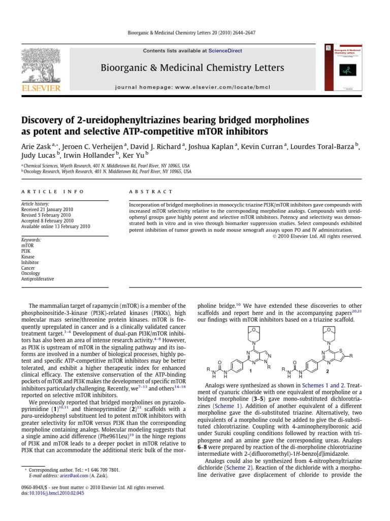 Bioorganic & Medicinal Chemistry Letters | PDF | Mechanistic Target Of ...