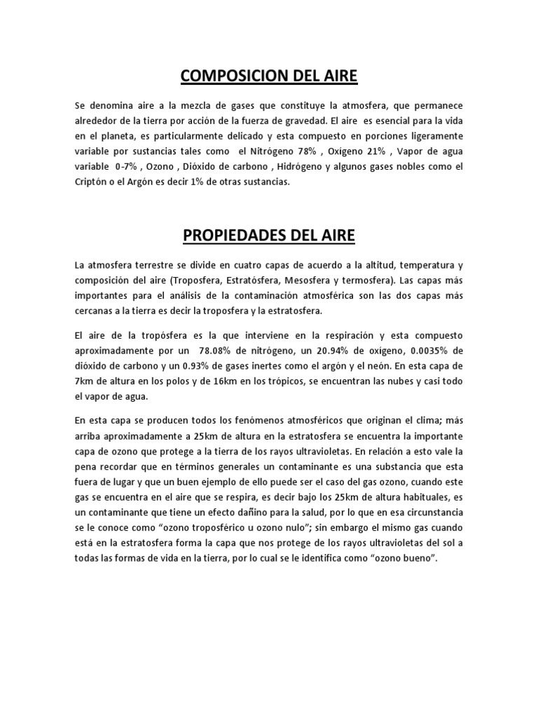 Composicion Del Aire | Atmósfera de la Tierra | Meteorología