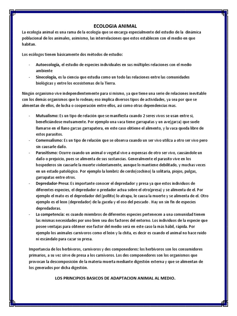 Ecologia Animal General | PDF | Seleccion natural | Ecosistema