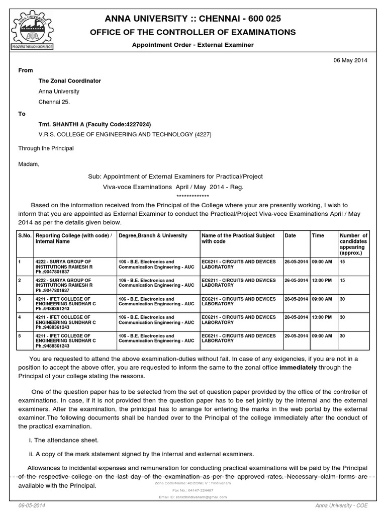 External Examiner Appointment Letter | PDF | Electronics