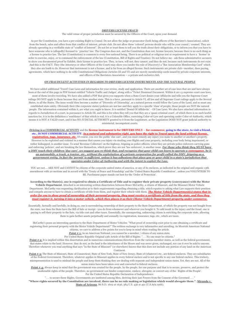 Driver's License Fraud and Legal Rights | PDF | Conspiracy (Criminal ...