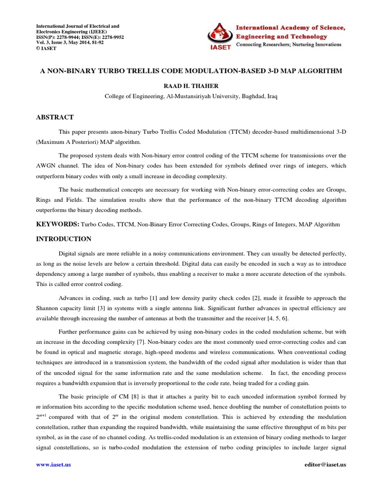 Electrical Ijeee A Non Binary Turbo Trellis Raad H Thaher Pdf Error Detection And