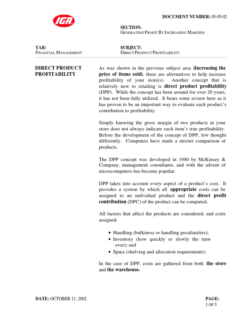 Direct Product Profitability Price of Items Sold), There Are ...