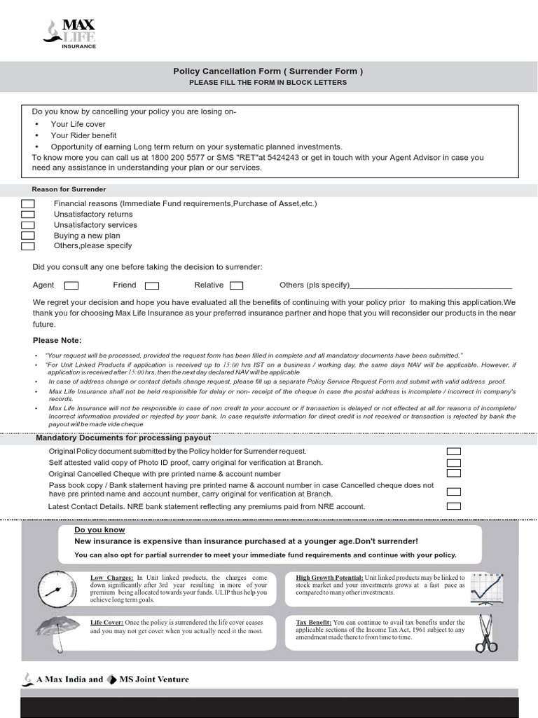 Surrender Form | PDF | Life Insurance | Insurance