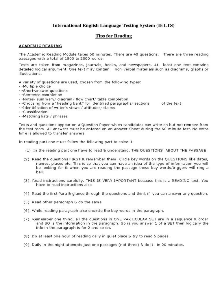IELTS Academic Reading Tips Guide | PDF | Language Arts & Discipline