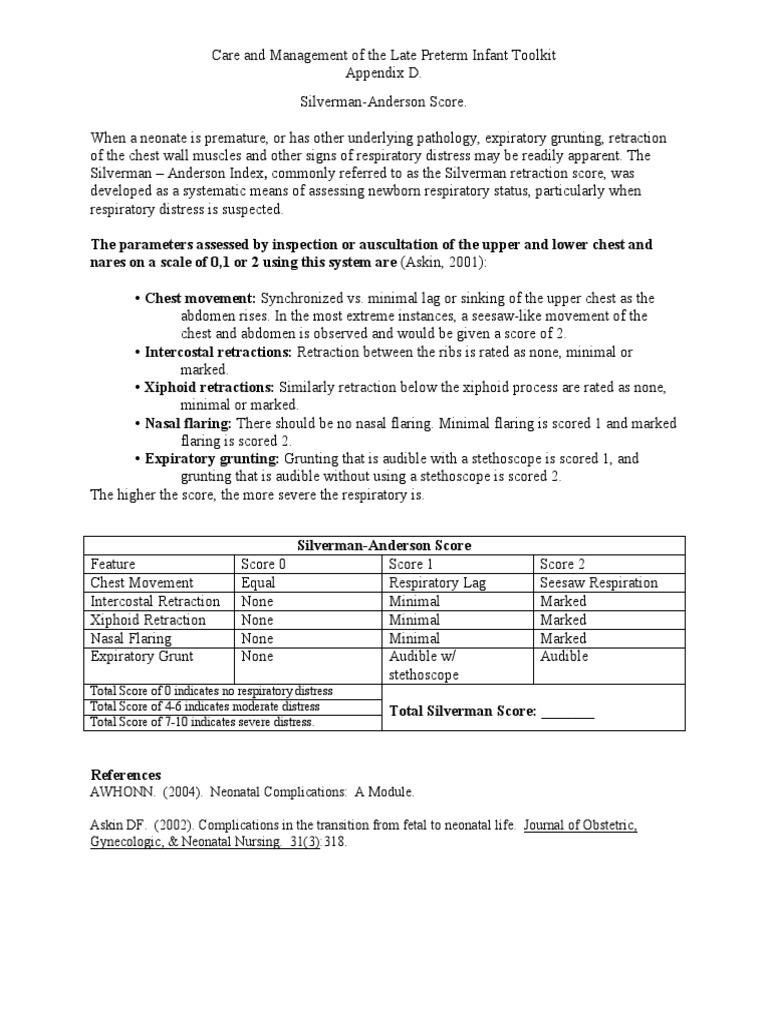 Appendix D - Silverman Anderson Score | PDF | Infants | Thorax