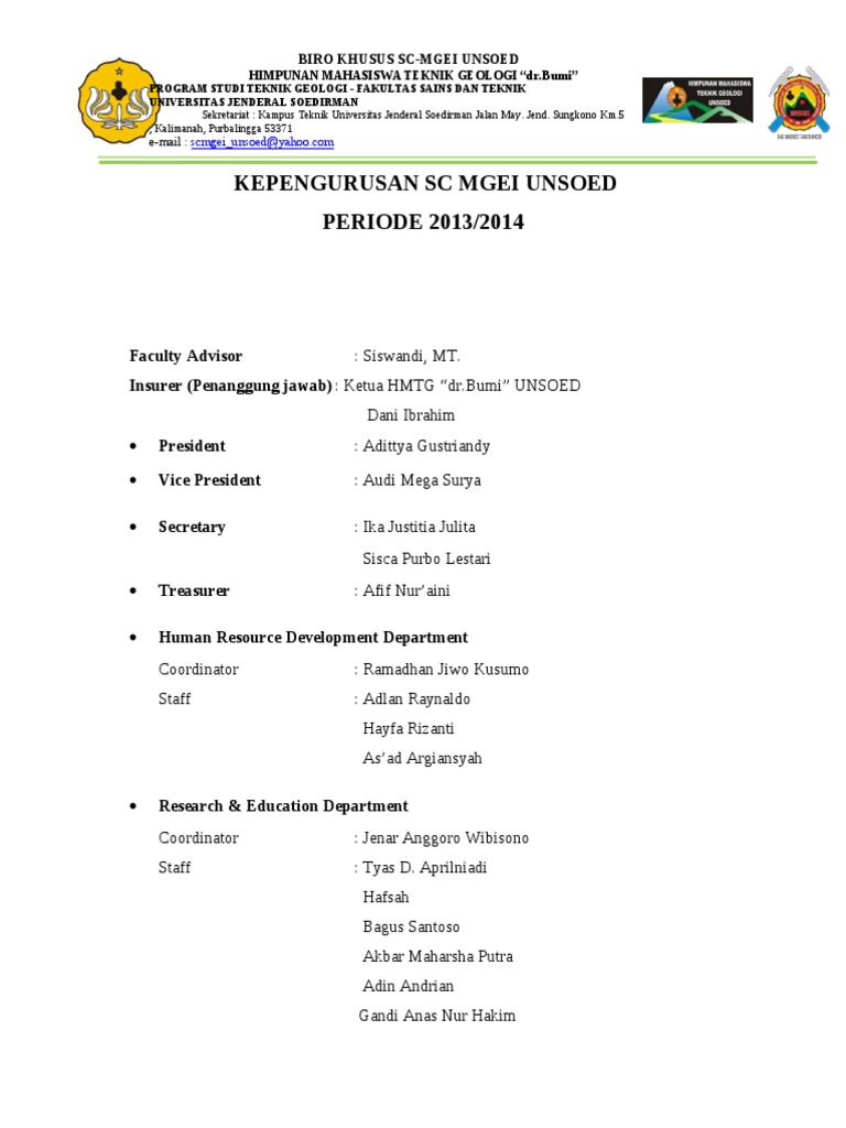 LPJ Kepengurusan SC MGEI 2013-2014 | PDF
