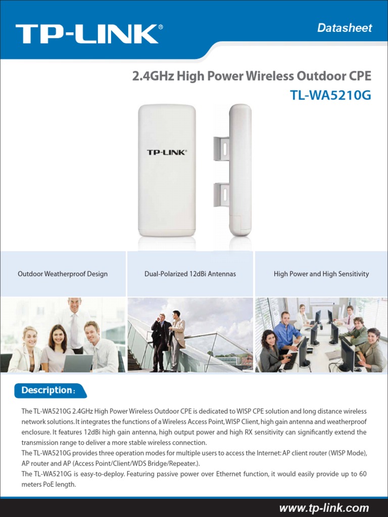 TL WA5210G Datasheet | PDF | Wireless Access Point | Physical Layer ...