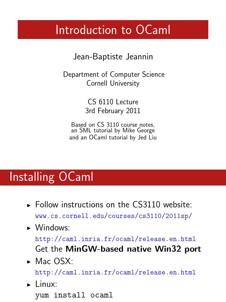 Ocaml Tutorial (Cornell) | Data Type | Mathematical Structures
