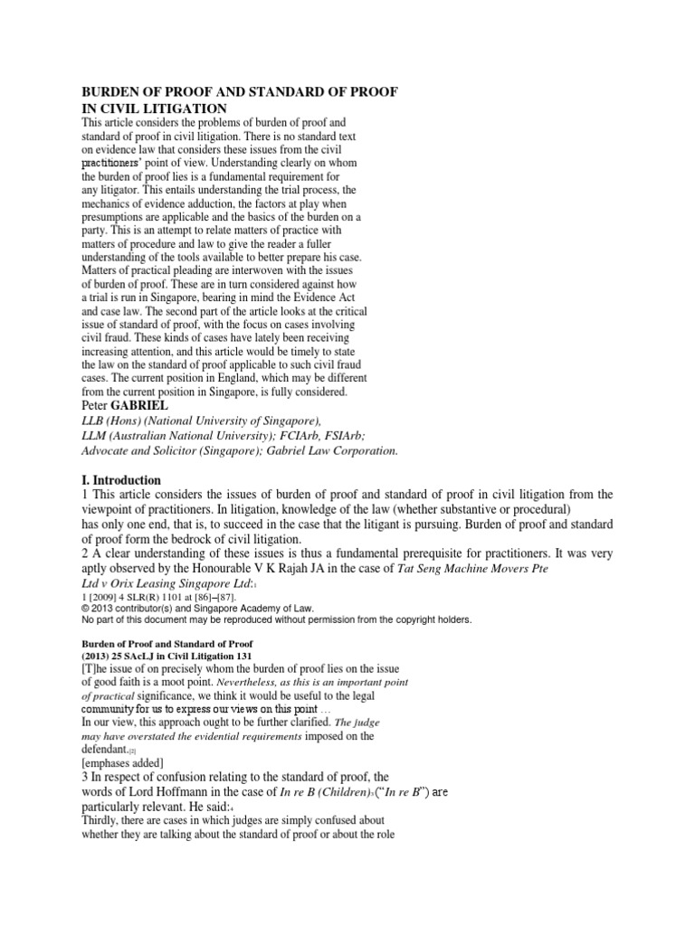burden of proof and standard of proof in civil litigation | Burden Of ...
