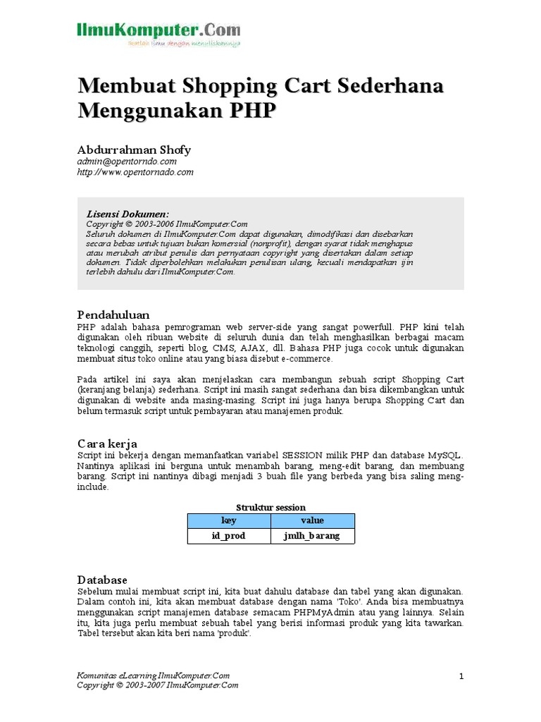 Membuat Shooping Cart Sederhana Dengan PHP | PDF