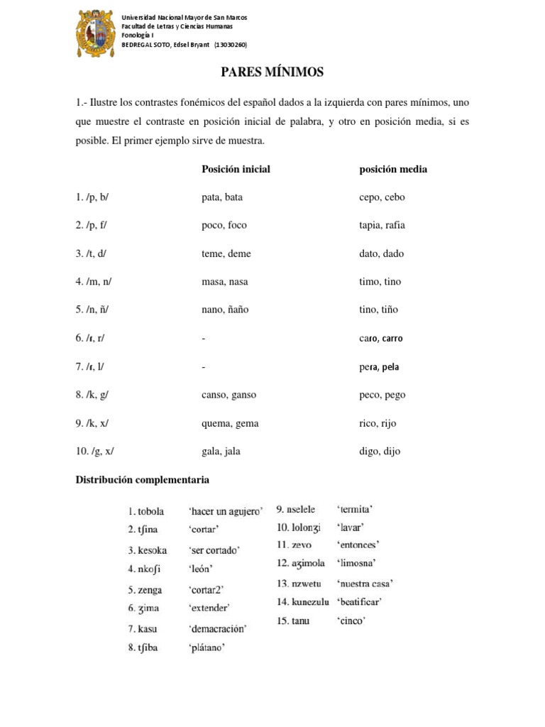 Ejemplos de Pares Mínimos en Español | PDF | Fonema | Fonética