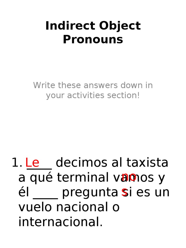 Spanish Indirect Object Pronoun Practice | PDF Spanish Indirect Object Pronoun Practice | PDF