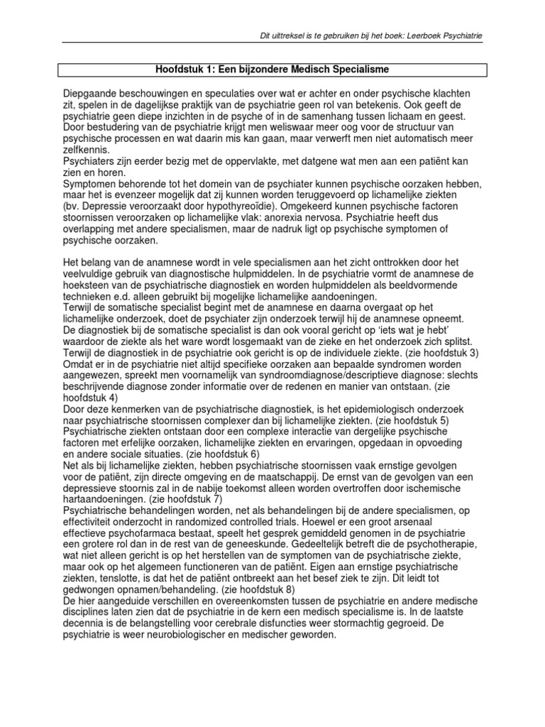 Uittreksel Leerboek Psychiatrie | PDF