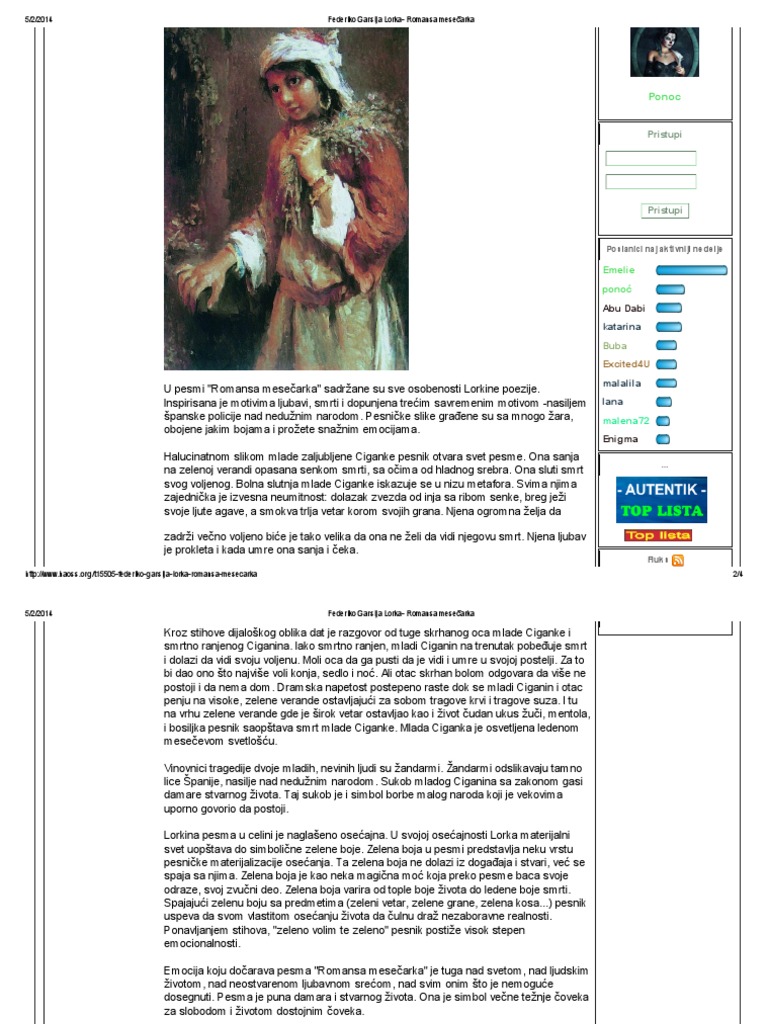Federiko Garsija Lorka - Romansa Mesečarka | PDF