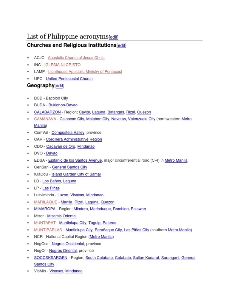Acronym | PDF | Metro Manila | Philippines