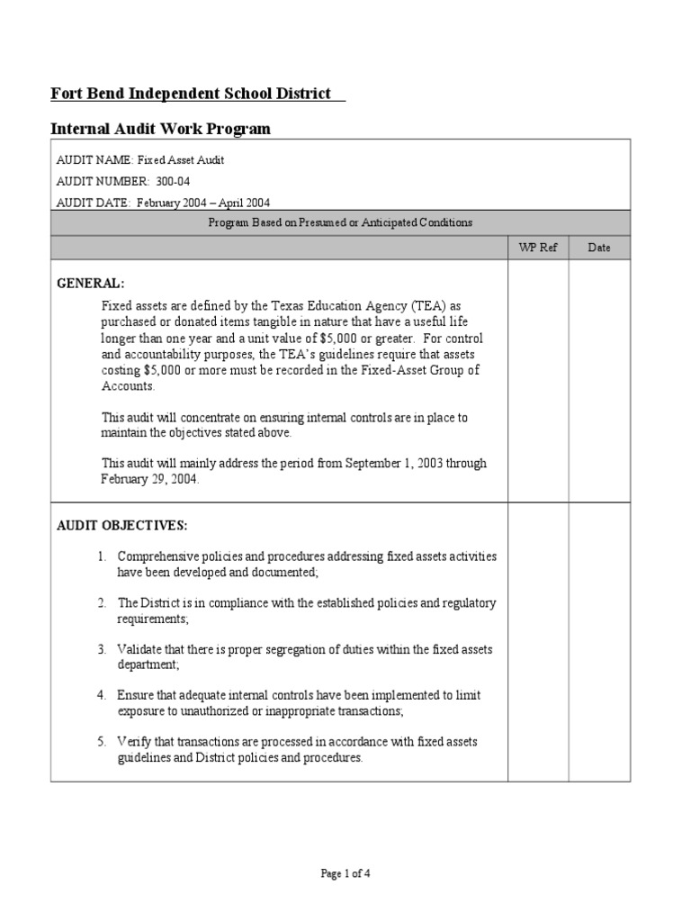 Fixed Asset Audit Program Overview | PDF