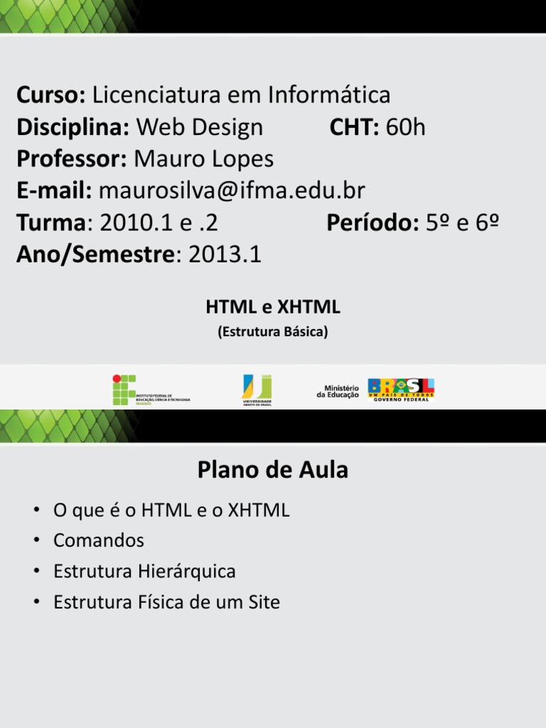Aula 2 - HTML e XHTML Estrutura Basica | PDF | Xhtml | Html