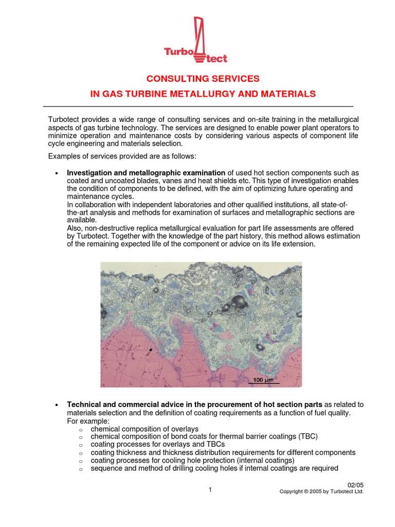 1 Turbotect Consulting Services 12.5.05 | PDF | Gas Turbine | Metallurgy