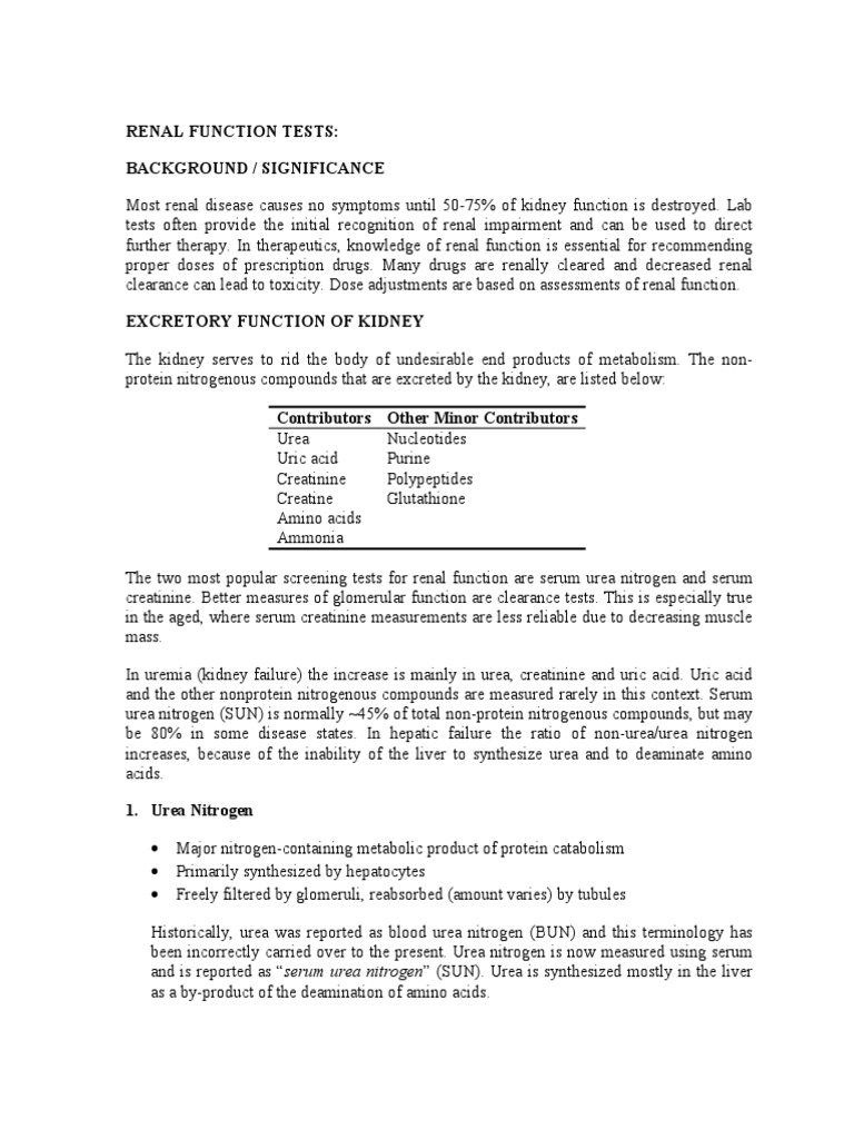 Renal Function Tests | PDF | Renal Function | Creatinine