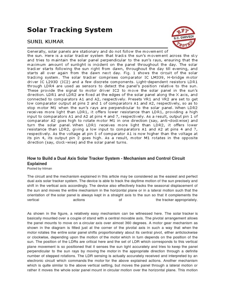 Solar Tracking System | PDF | Electrical Equipment | Computer Engineering