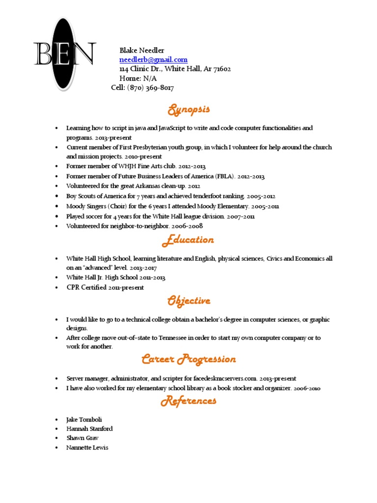 Blake Needler's Resume Overview | PDF | Sports & Recreation