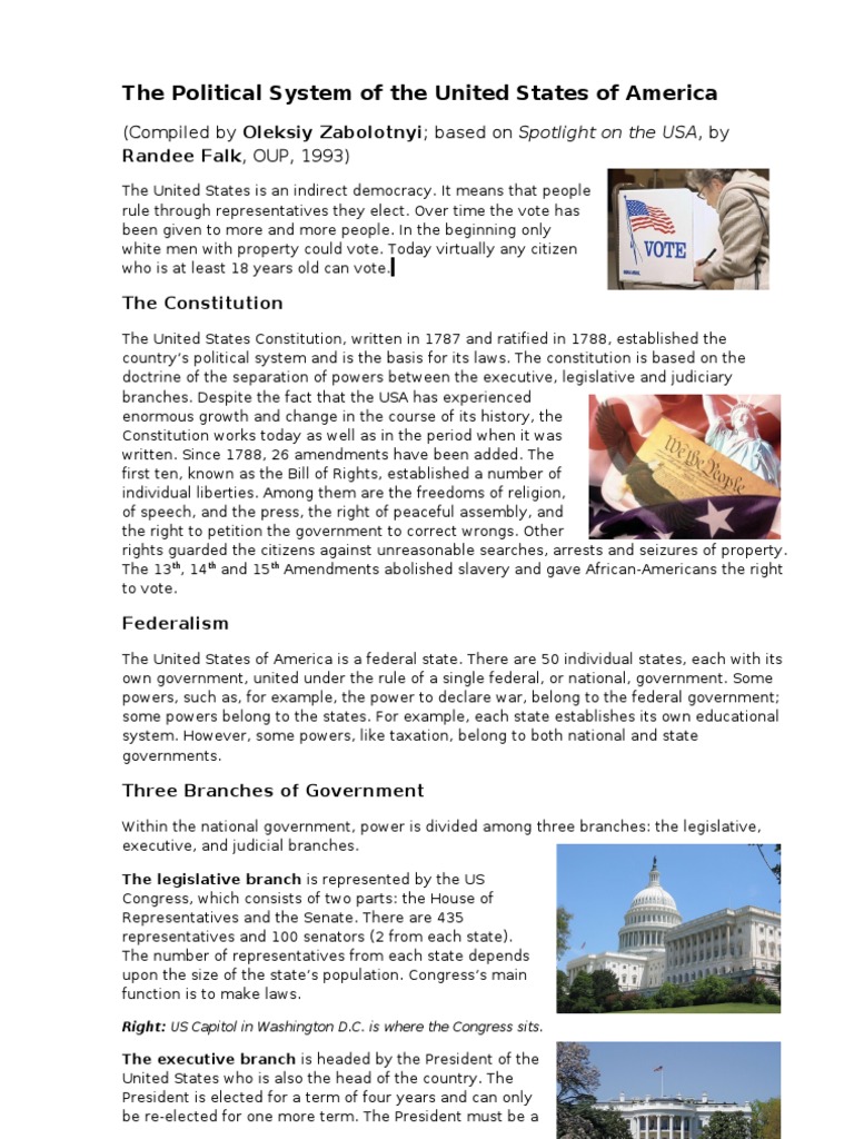US Political System | PDF | U.S. State | Presidents Of The United States