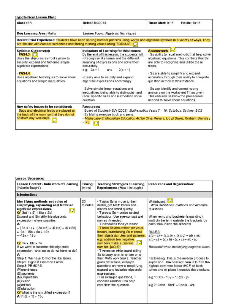 Lesson Plan PDF | Download Free PDF | Factorization | Equations