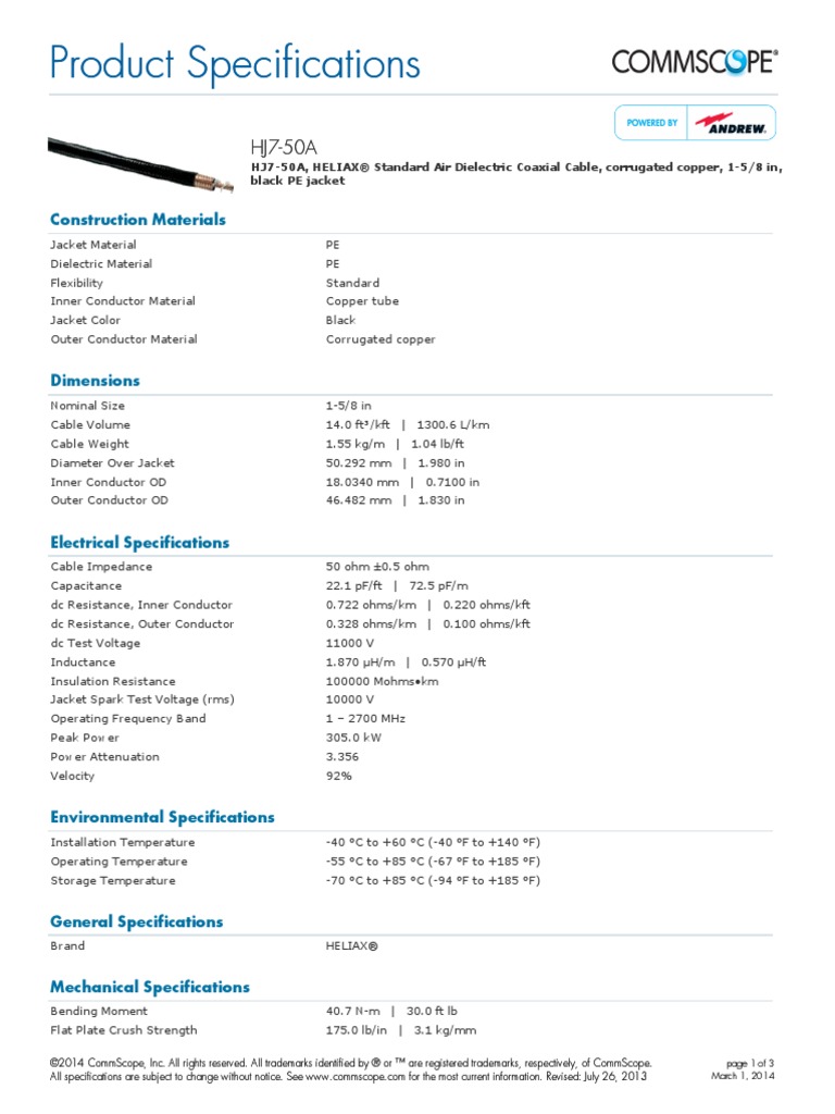 Andrew HJ7 50A | PDF | Coaxial Cable | Physical Quantities