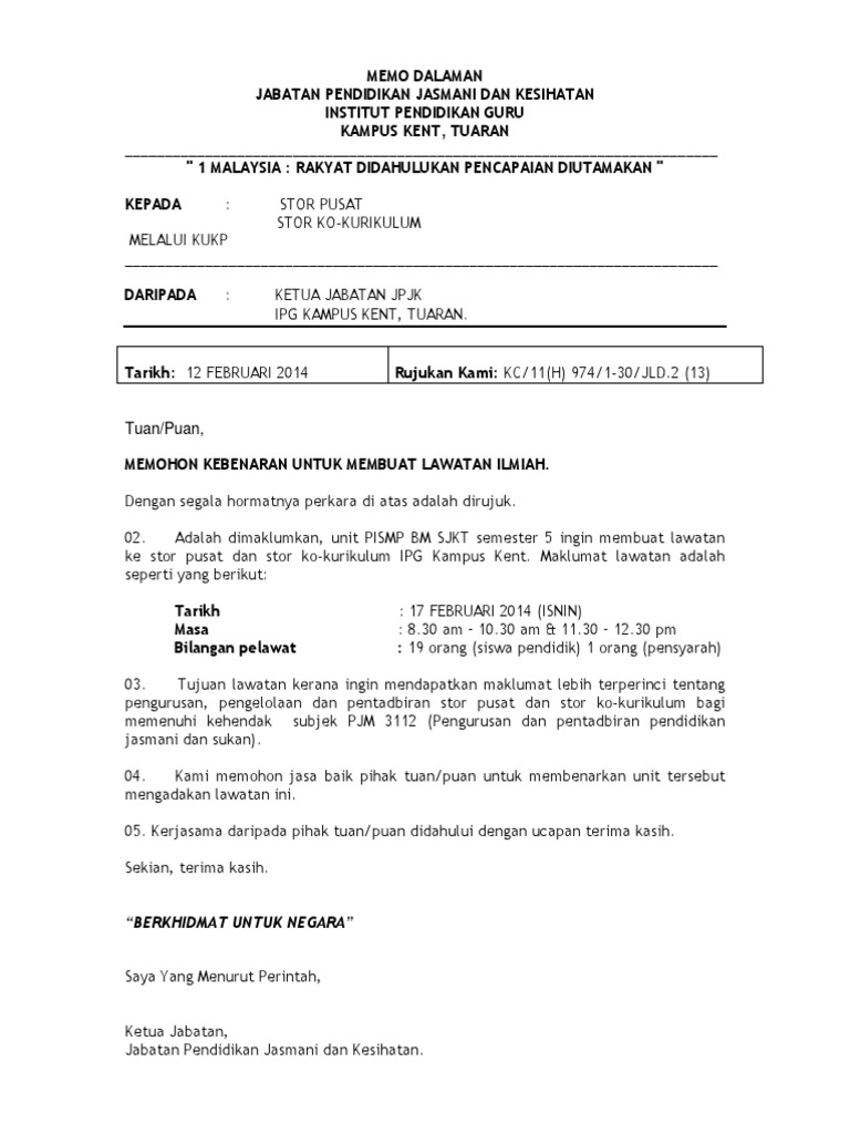Permohonan Lawatan Ilmiah JPJK | PDF | Pengembangan Diri | Kesehatan ...