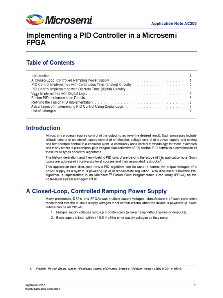 Implementing A PID Controller in A Microsemi Fpga: Application Note ...