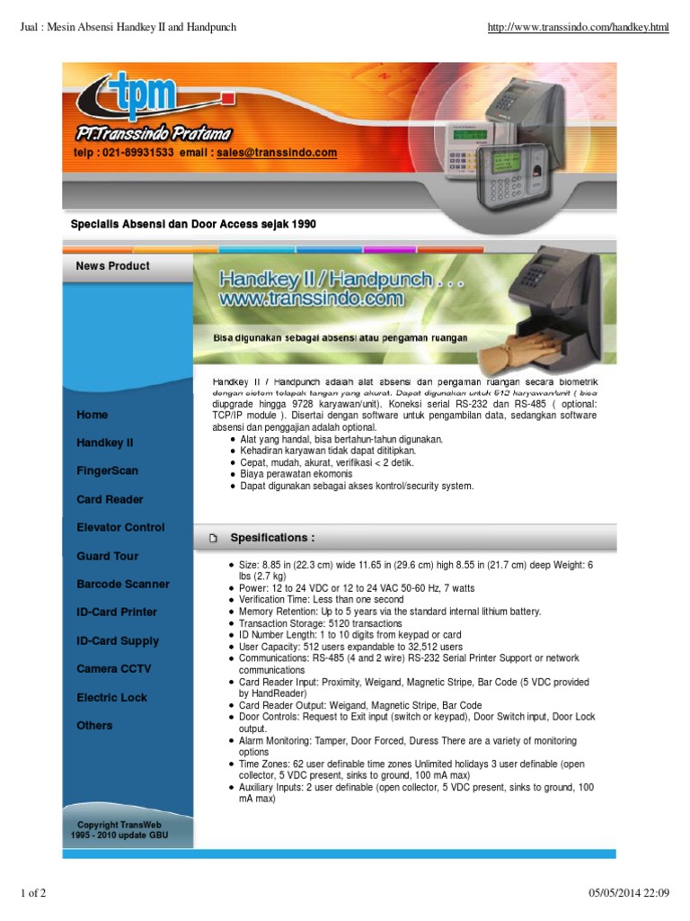 Jual - Mesin Absensi Handkey II and Handpunch | PDF | Business