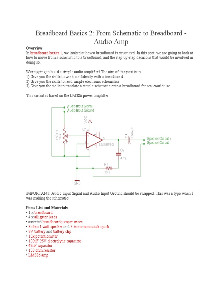 Audio Amp: Breadboard Basics 2: From Schematic To Breadboard | PDF ...