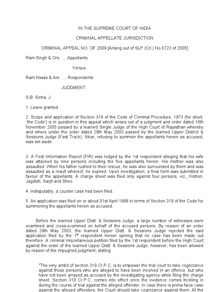 Scope and Application of Section 319 of The Code of Criminal | PDF | Judgment (Law) | Public Law