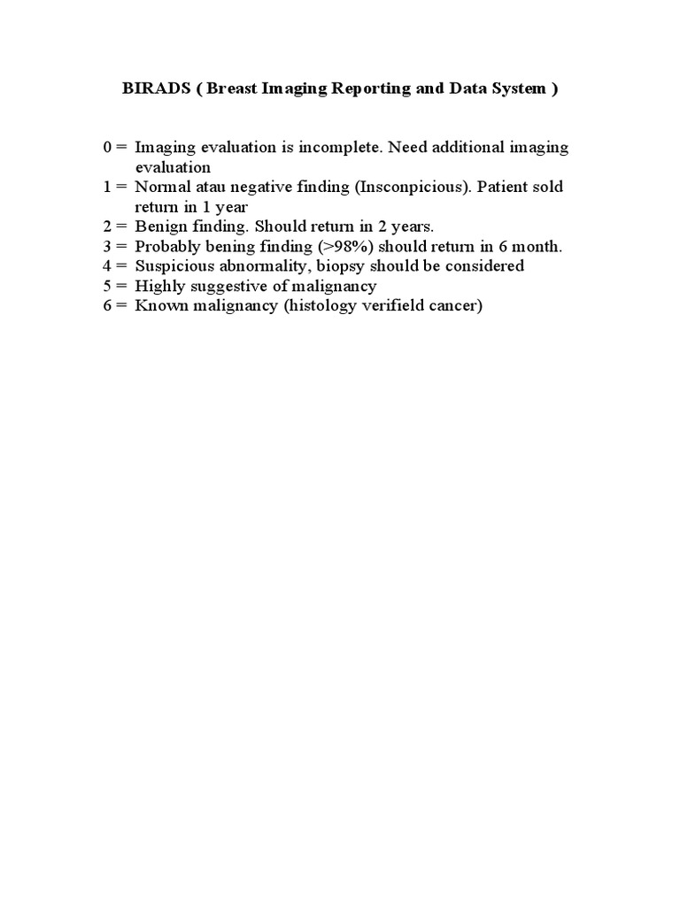 BIRADS Breast Imaging Categories | PDF | Science & Mathematics