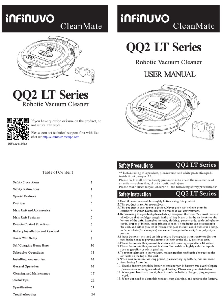 Vacuum robot QQ2LT User Manual | Vacuum Cleaner | Brush | Free 30-day ...