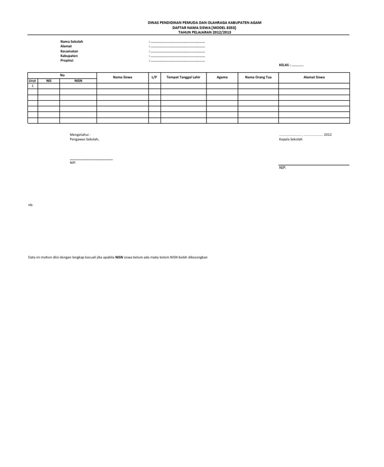 Format Data Siswa Model 8355 | PDF