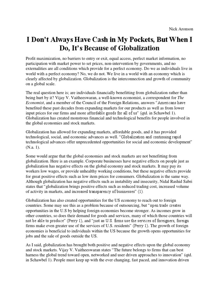Op-Ed Paper | Economic Globalization | Globalization