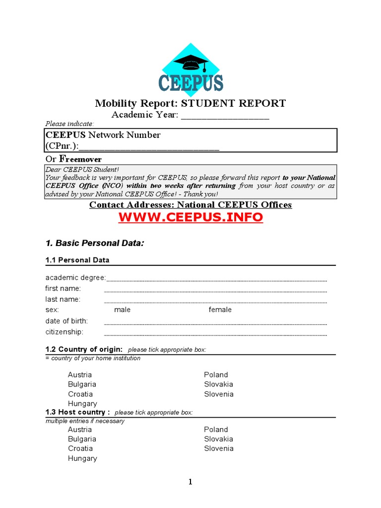 Mobility Report: STUDENT REPORT: WWW - Ceepus.Info | PDF | Hostel | Fee
