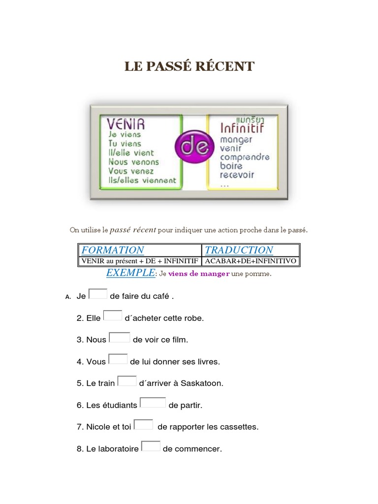 Le Passé Récent en Français | PDF | Études des langues étrangères ...