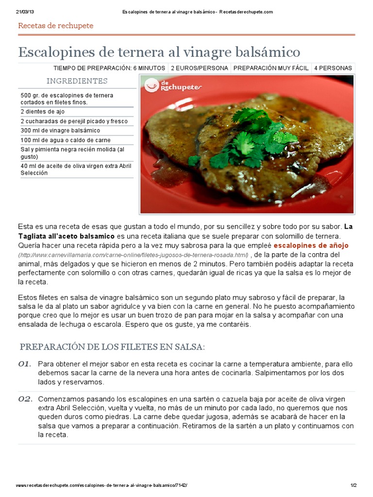 Escalopines de Ternera Al Vinagre Balsámico - Recetasderechupete PDF ...