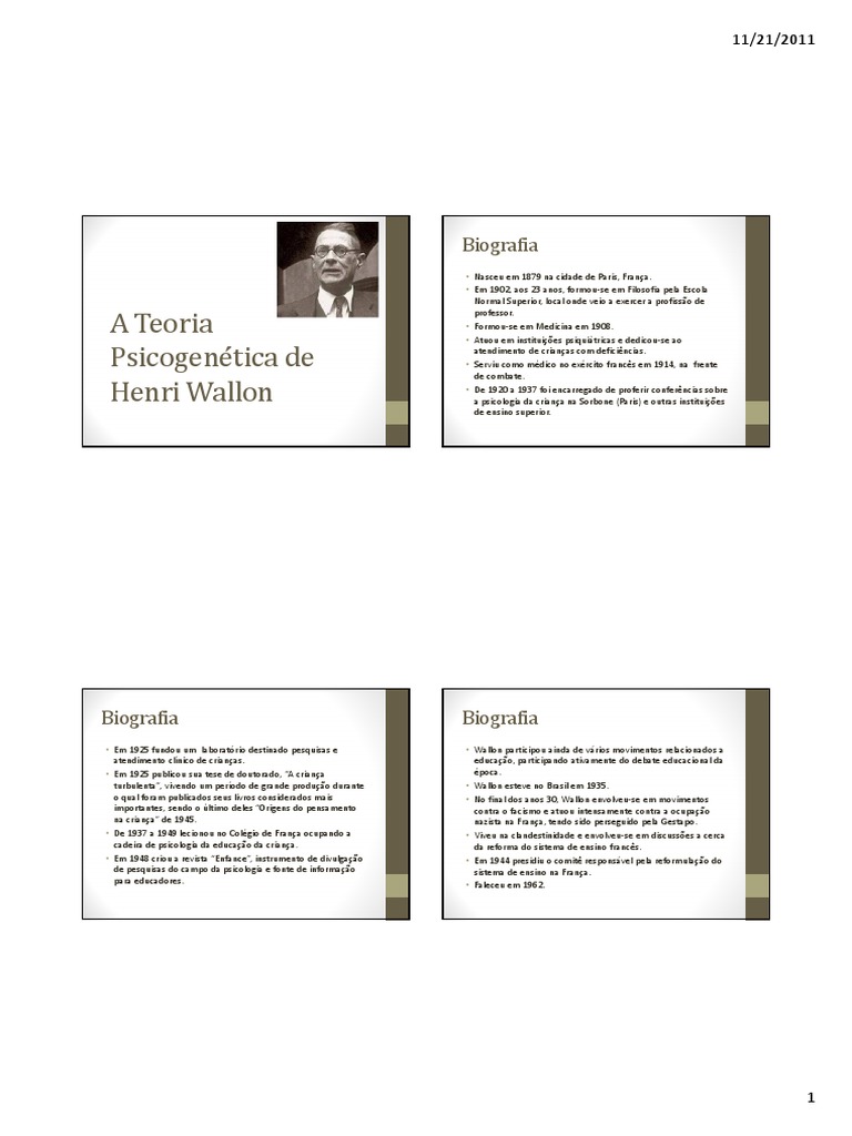 A Teoria Psicogenética de Henri Wallon | PDF | Psicologia | Conceitos psicológicos