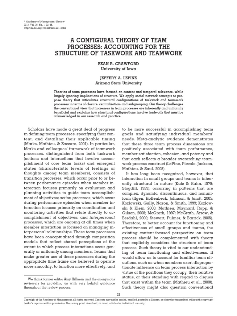 A Configural Theory of Team Processes: Accounting For The Structure of ...