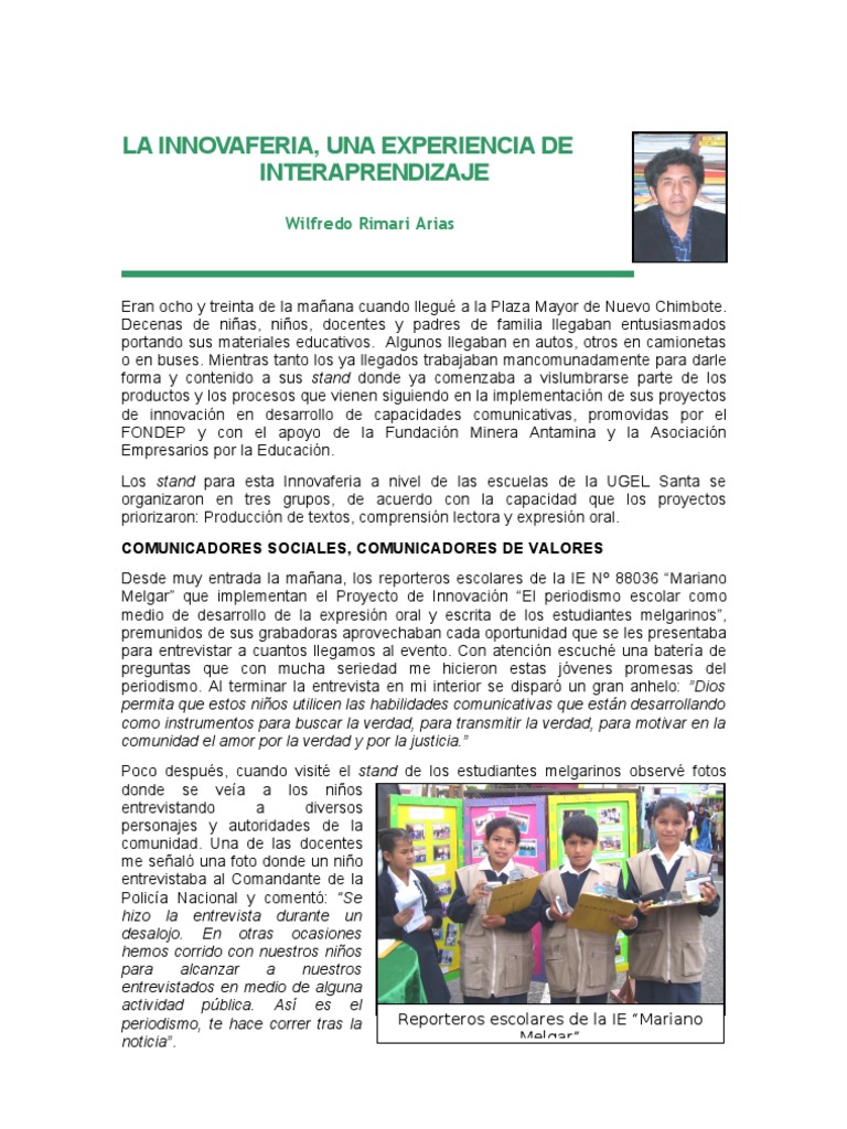 Innovaferia Exp de Interaprendizaje Wilfredo Rimari | PDF | Comprensión ...