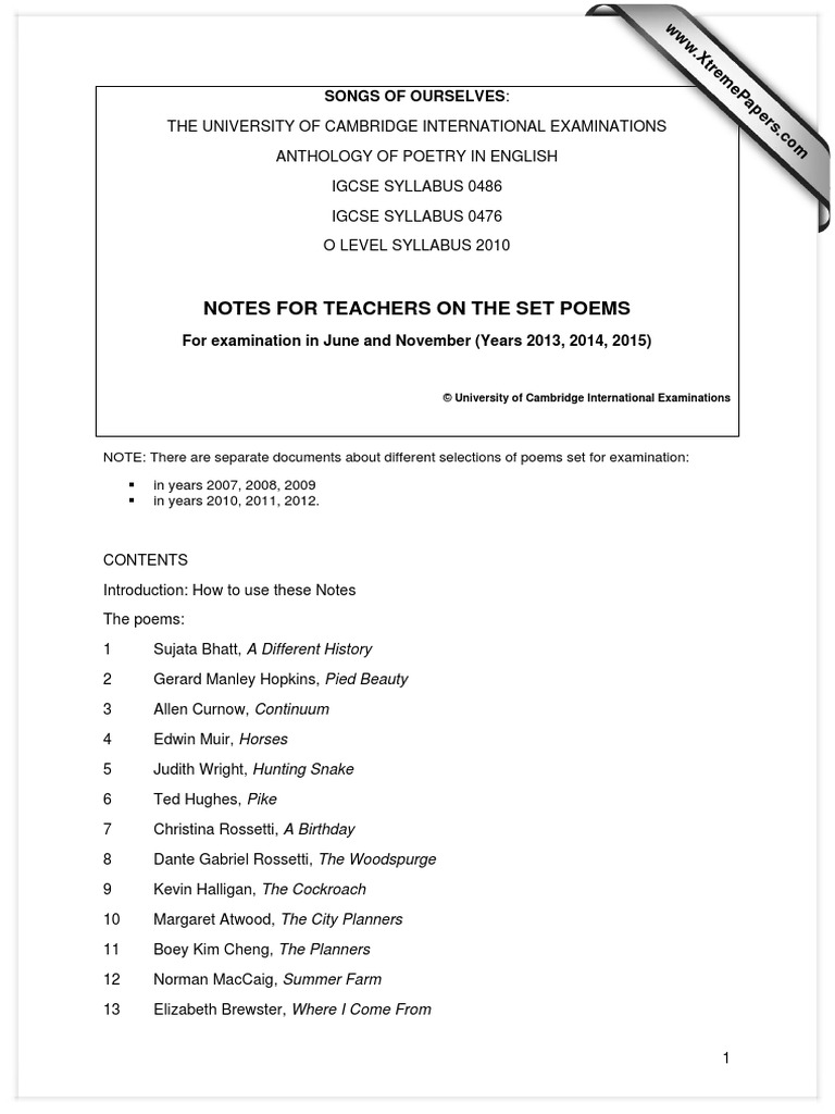 Igcse Poem Notes 2013 | PDF | Dante Gabriel Rossetti | Poetry